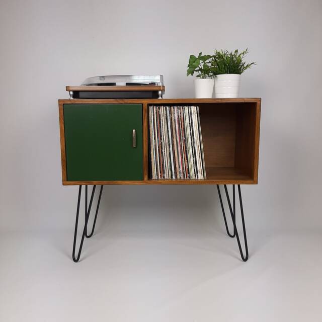 Vinyl Record Storage - Walnut Sideboard With Black Hairpin Legs Emerald ...