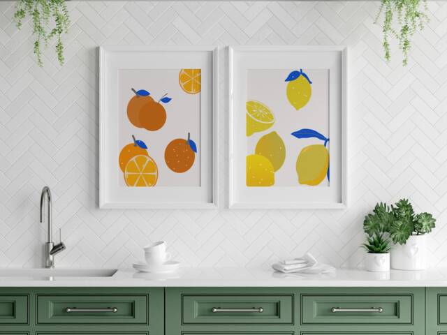 Fruit Wall Prints - Lemon Living Room Art Citrus Kitchen Decor Orange ...