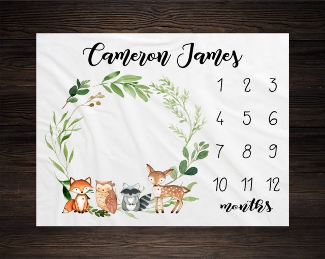 Woodland Milestone Blanket Monthly Growth Tracker Soft Fleece Fox Baby ...