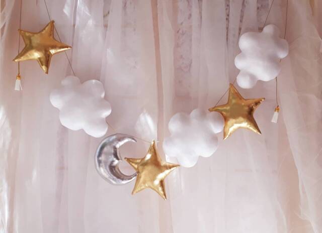 Gold Stars, Moon & Clouds Garland, Nursery Decor, Crib Banner, Gold ...