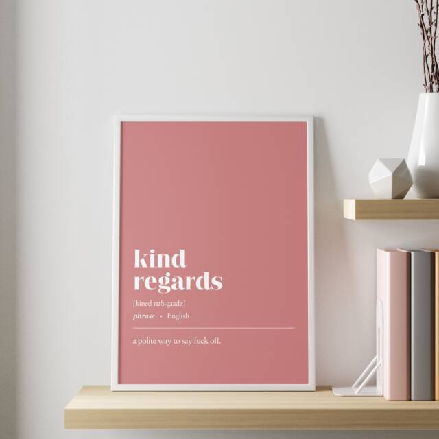 Funny Office Decor - Kind Regards - Customisable Illustration Print ...
