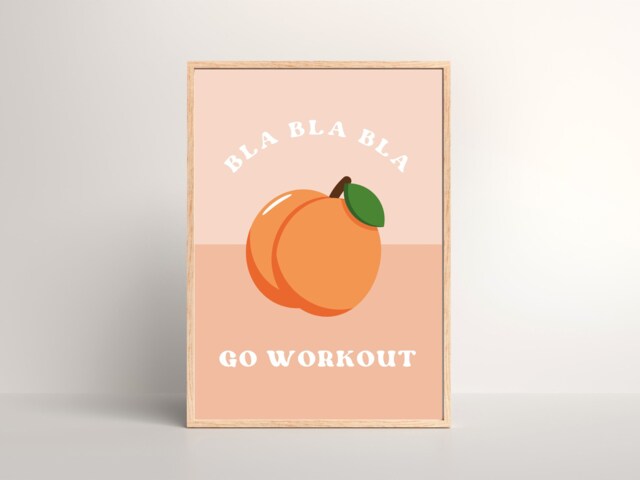 Bla Go Workout, Home Gym Print, Peach Wall Art, A4 Exercise ...