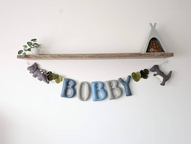 Dinosaur Name Banner, Felt Dinosaur Garland, Themed Bedroom Decor, Boys ...