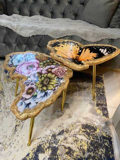 2 Xnesting Luxury Butterfly Tables Handmade Resin Tables Art Furniture ...