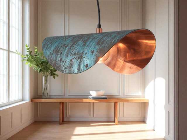 Handmade Copper Patina Pendant Light Wavy Industrial Hanging Lamp by ...