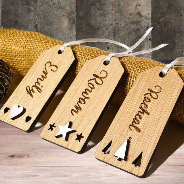 Christmas Wooden Gift Tag - Stocking Personalised Place Name Setting ...