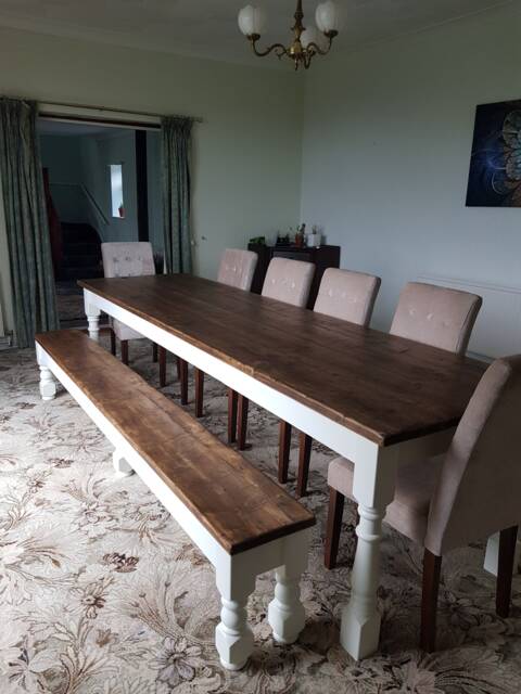 Scullery Table Set - Farmhouse Kitchen Dining & Bench Reclaimed Wood ...