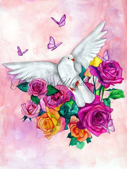 Dove Of Peace Holy Spirit Pink Floral Art Print Christian Wall by Etsy ...