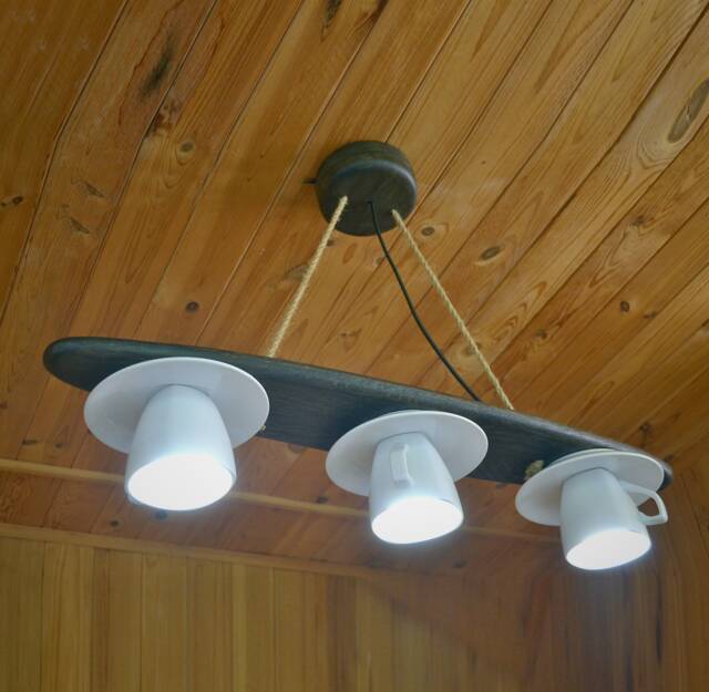 Pendant Kitchen Ceiling Light Of Oak Black Stained & Cups, Lighting For ...