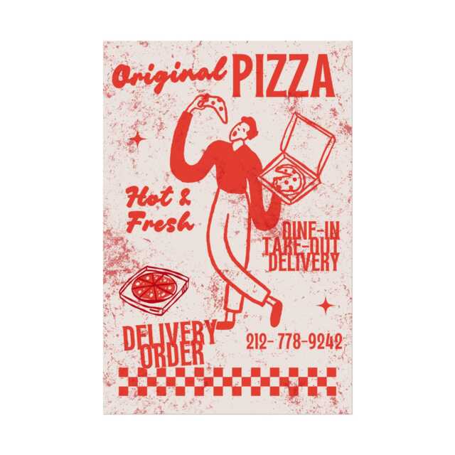 Vintage Pizza Shop Poster Retro Red Advertisement by Etsy | uFurnish.com