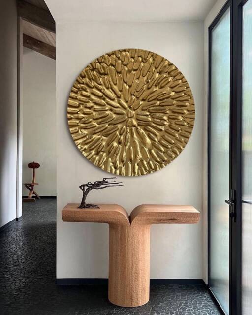 Round Wall Art Gold Metal Decor Texture Circle Giant Gold Metal Plaster ...