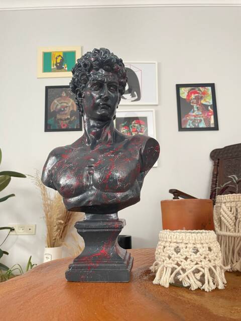 Large David Sculpture Statue, 17 Inches Bust Statue, Anthracite Red ...