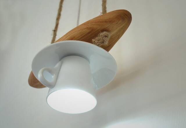 Pendant Lamp Made Of Natural Wood & Cup, Oak Light, Rustic Fixture For ...