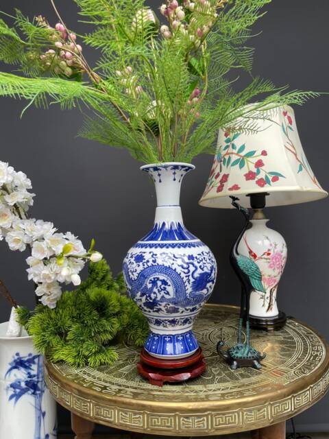 13 Inch Deng-Long Lantern Vase Chinoiserie Vase Two Dragon Play Ball ...