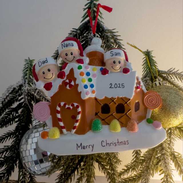 Personalised Family Of 3 Gingerbread House Christmas Tree Decoration ...