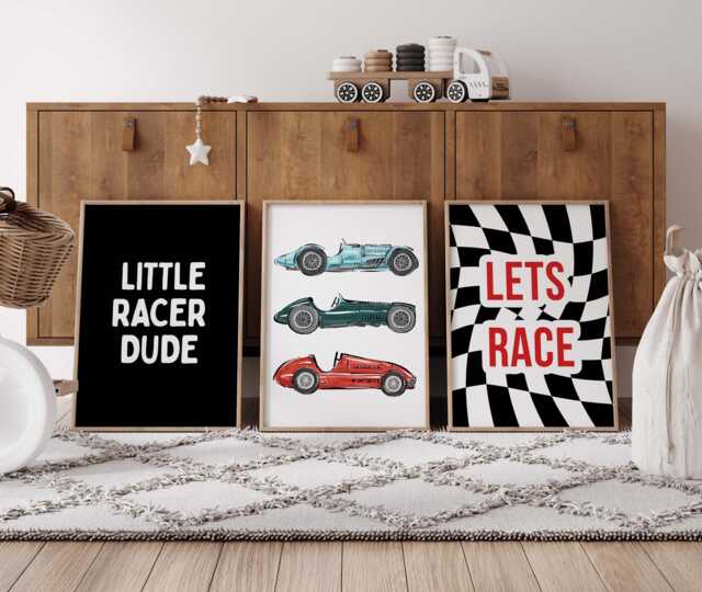 Little Racer Dude Car Print, Watercolour Classic Car, Set Of 3, Toddler ...
