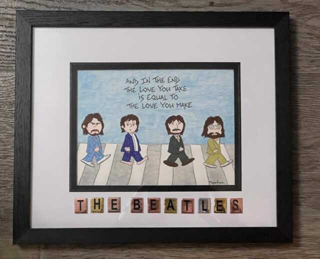 Beatles Abbey Road Cartoon Style Hand Drawn Original Framed Artwork by ...
