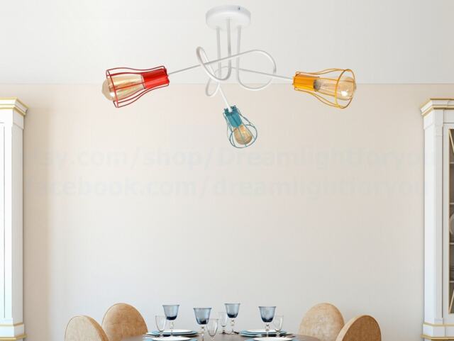 3 Cage Lights Branching Semi Flush Mount Ceiling Light Fixture Red ...