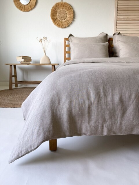 Natural Linen Duvet Cover, Beige Quilt Farmhouse Bedding, Rustic King ...
