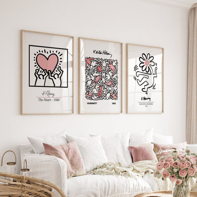 Blush Pink Prints, 3 Set, Wall Art, Humanity Poster, Keith Haring Print ...