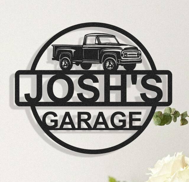 Custom Car Garage Sign, Personalised Name Sign, Metal Plaque, Man Cave ...