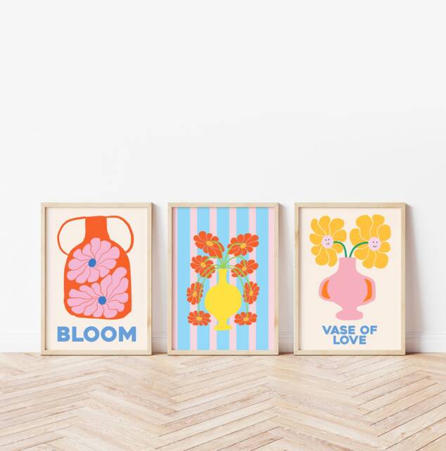 Set Of 3 Floral Graphic Print Bundle, Gallery Wall Multipack, A2, A3 ...