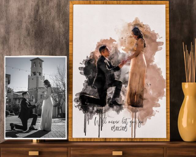 Watercolour Personalised Art From Photo, Print Portrait, Proposal Photo ...