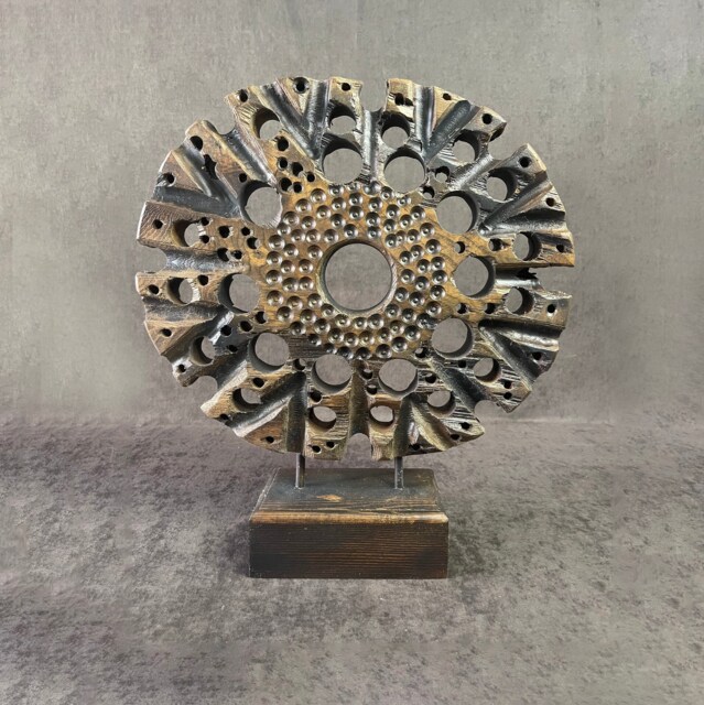 Sculpture Art Wood Carving - Sun Symbol Wood Sculpture Desk Decor ...
