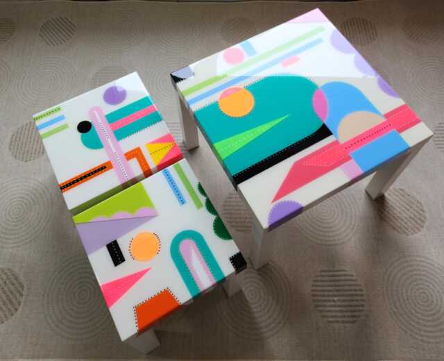 Colorful Funky Abstract Green White Resin Coffee Tables, Groovy Vibrant ...