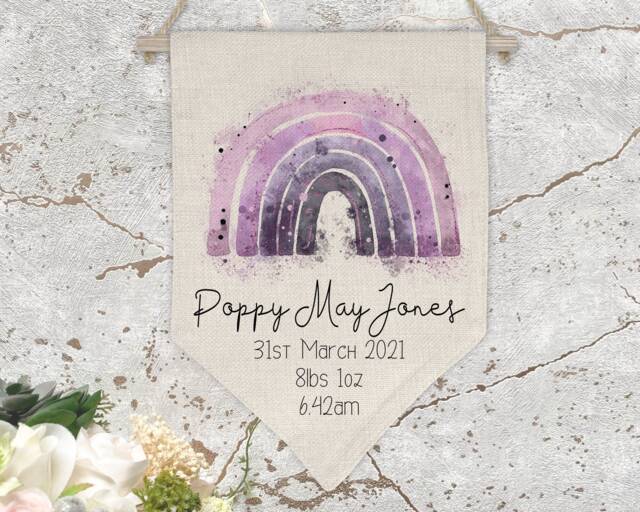 Personalised Nursery Wall Hanging, Decor, Birth Stat Sign Banner Flag ...