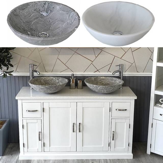Off White Painted Bathroom Vanity Unit Quartz Top Cabinet Twin Marble ...