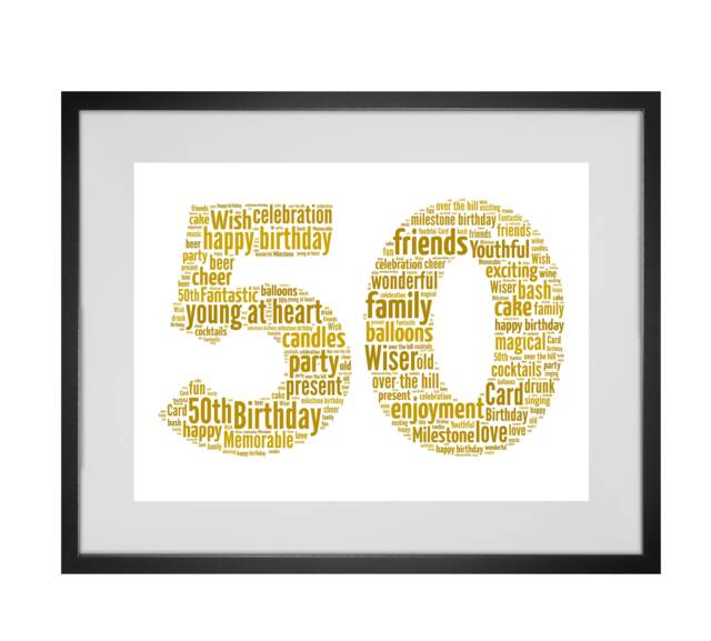 Personalised 50Th Birthday Word Art Print - Any Number Can Be Made by ...