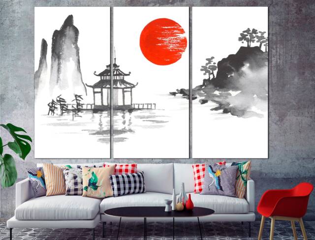 Japanese Canvas Print Ethnic Wall Decor, Abstract Landscape by Etsy ...