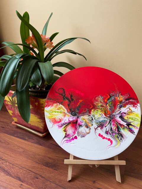 Red & White Floral Acrylic Bloom Painting, Abstract Wall D??cor, Wall ...