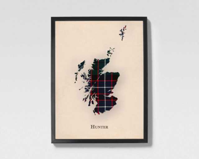 Clan Hunter Scottish Tartan Map - Of Scotland Family Wall Decor, Ready ...