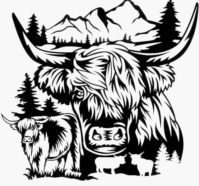 Scottish Highlands Highland Cow Bull Wall Art Decal Car Van Bonnet ...