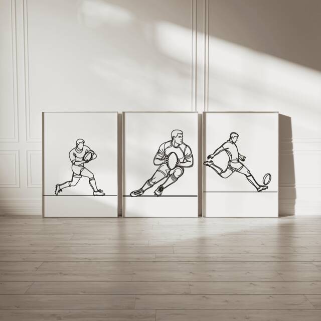 Rugby Print Set - 3 Line Drawing Posters - Boys Bedroom Decor A4/A3 ...