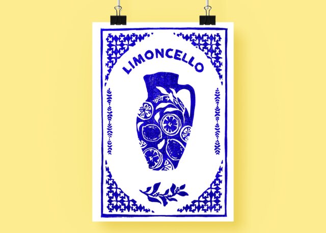 A4 Limoncello Linocut Poster - Lemon Pattern Italy Original Handmade ...