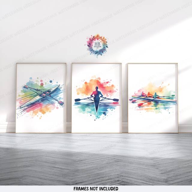 Rowing Wall Art Set - Of 3 Rower Posters - Colorful Watercolor Decor ...