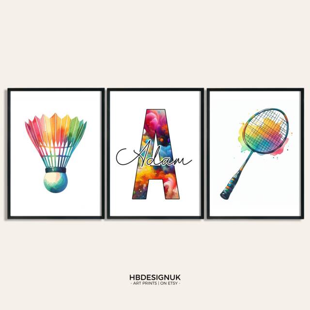 Personalised Badminton Prints - Set Of 3 Posters - Boys Girls Bedroom ...