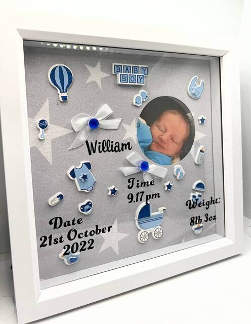 Personalised Baby Boys Birth Memory Box Frame With Photo. Christening ...