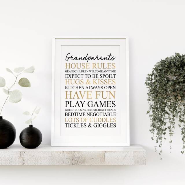 A4 Grandparents Rules Poem Print - Gift For Family Father's Day Low ...