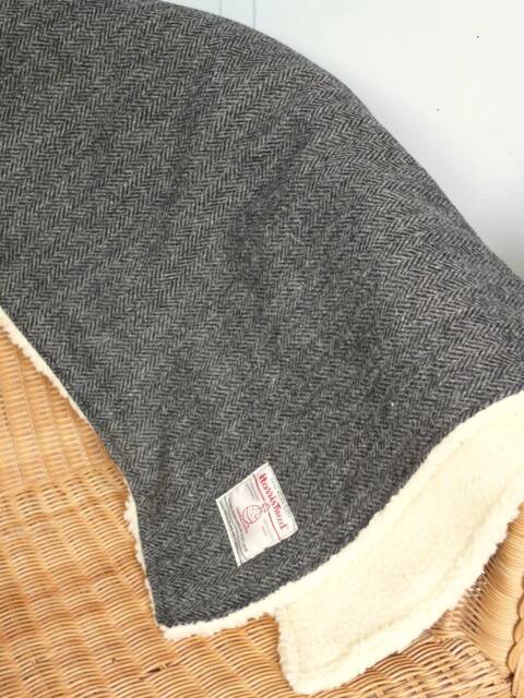 Handmade Harris Tweed Lap Blanket Black Grey Herringbone Fleece Lined ...