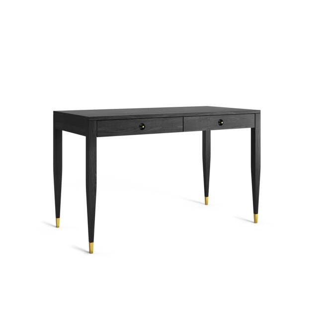 Black Oak Office Desk With Two Solid Drawers, Mid Century Modern, Study ...