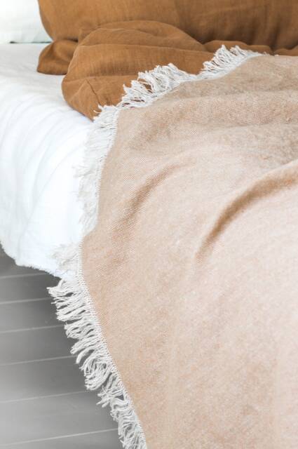 Raw Linen Bed Throw in Dusty Cinnamon/Grain Sack Blanket/Heavyweight ...