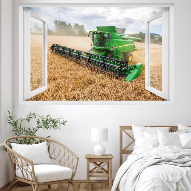 Heavy Machinery Combine Harvester Wheat Field Wall Art Sticker Decal ...