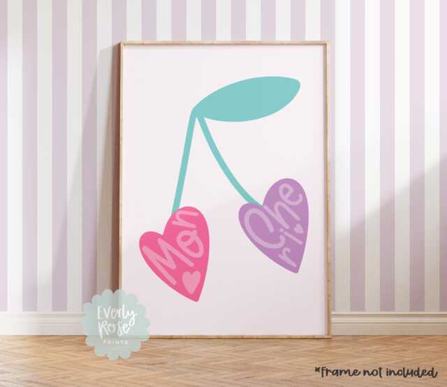 Mon Cheri Print, Bright Bedroom Decor, Cherry Prints, Playroom Girls Bedroom, Positive ...