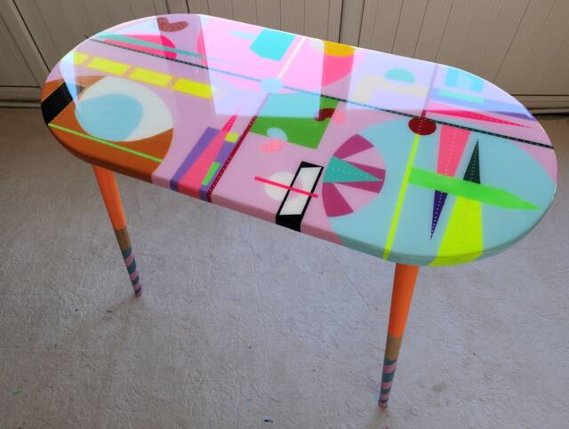 Large Pink Funky Colorful Abstract Side Resin Coffee Table, Maximalist ...