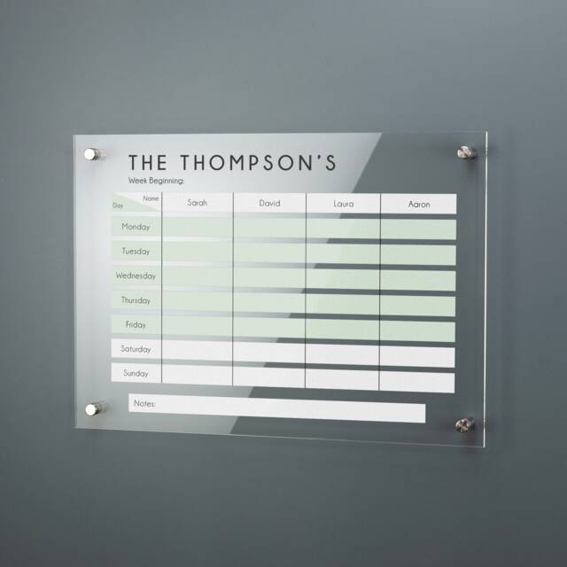 Personalised Acrylic Weekly Planner Plaque House Sign Printed Organiser ...