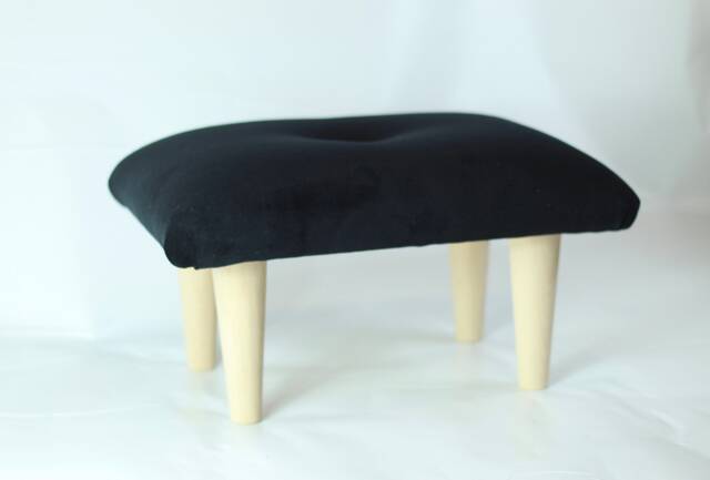 Small Buttoned Footstool Pouffe - Plush Velvet Black Stool -Under Desk ...